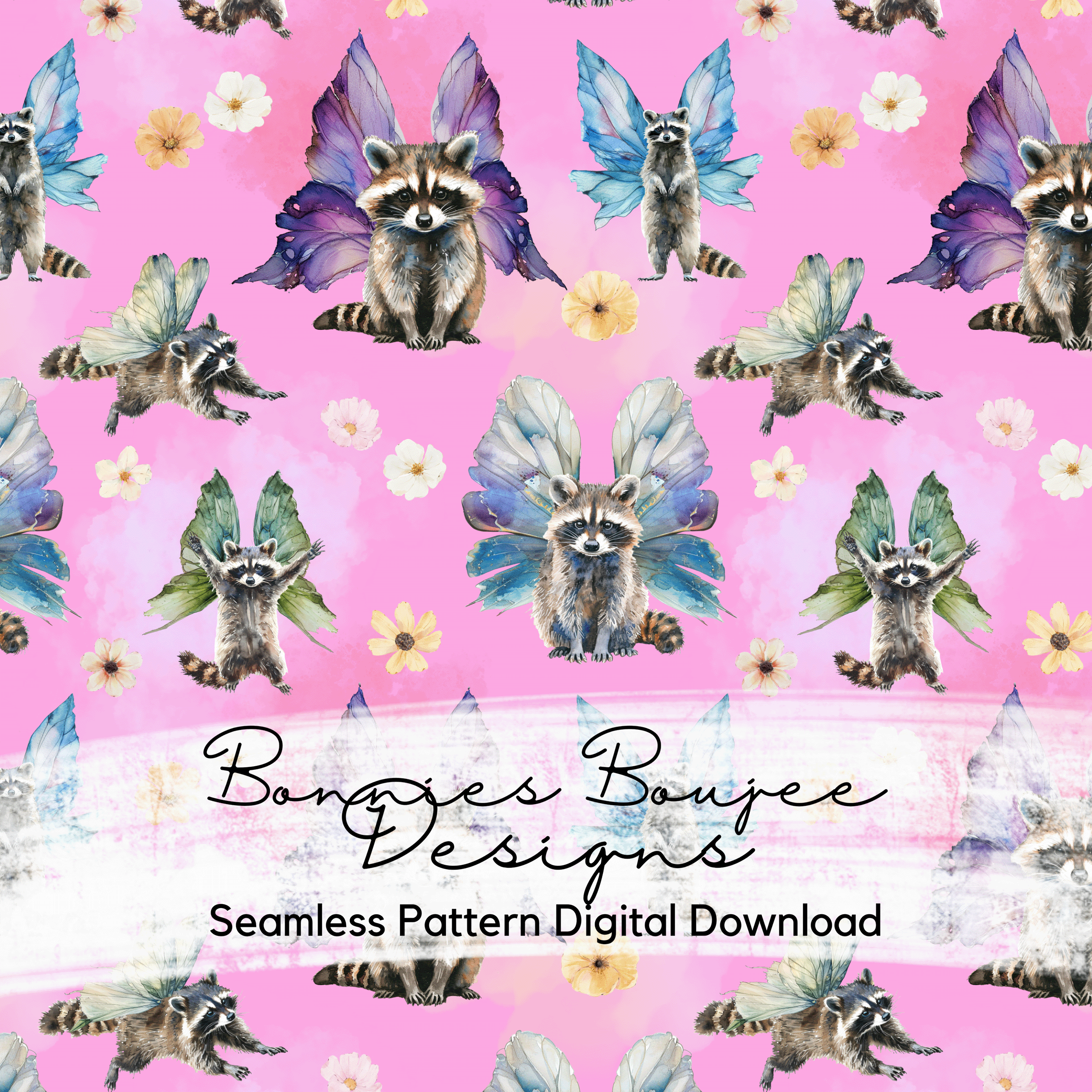 Racoon Fairies on a Pink Background Seamless File – Bonnie's Boujee Designs